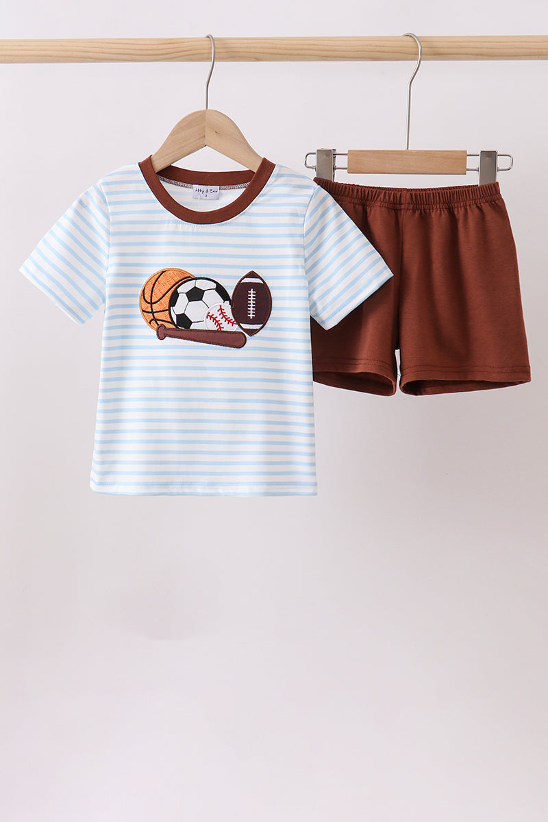 Blue Sports Ball Stripe Applique Set – Wild Child Children's Boutique