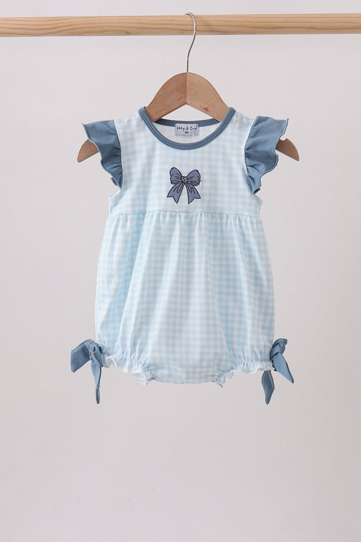 Blue Plaid Embroidered Bow Bubble – Wild Child Children's Boutique